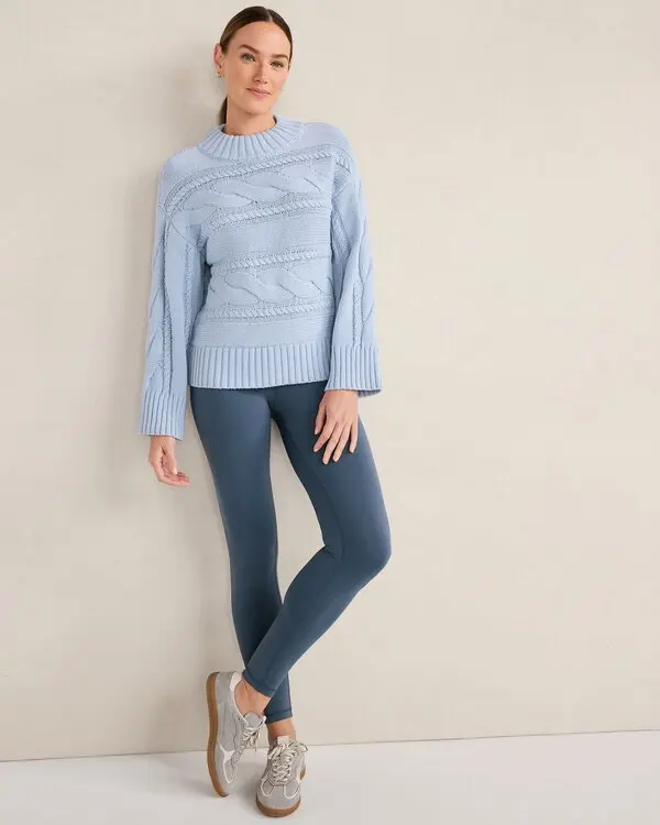 HAVEN WELL WITHIN Cotton Blend Horizontal Cable Knit Sweater - Wave