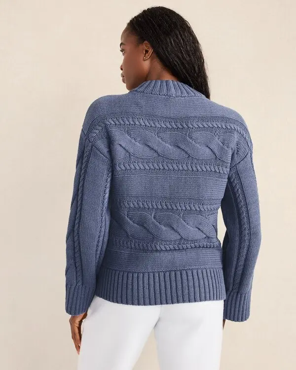 HAVEN WELL WITHIN Cotton Blend Horizontal Cable Knit Sweater - Wave