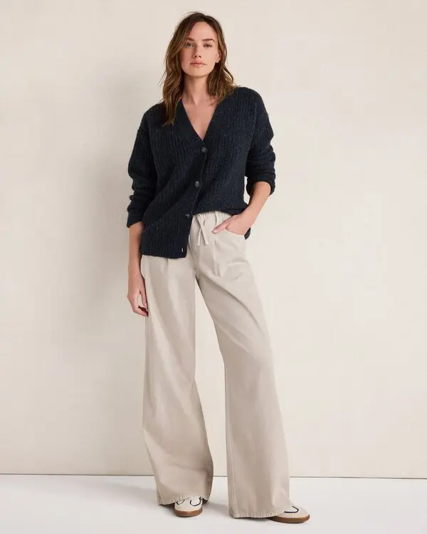 HAVEN WELL WITHIN Marled Cashmere Shaker Stitch Cardigan - Storm