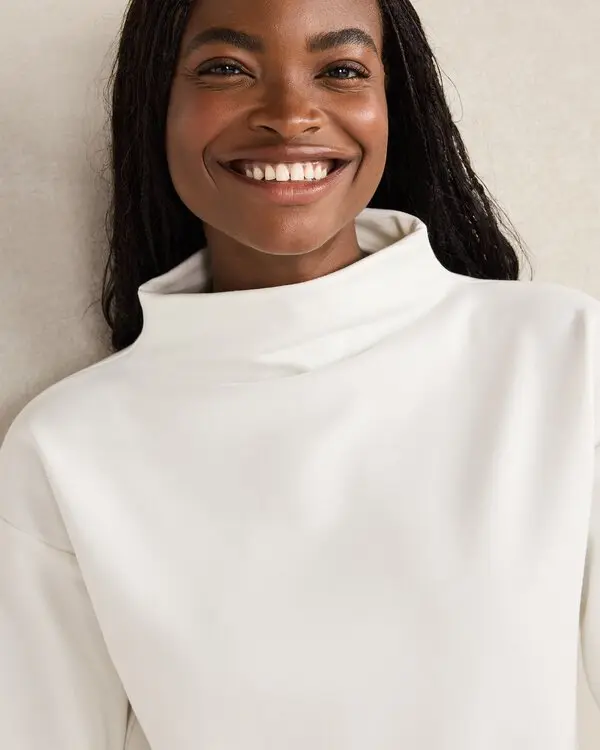 HAVEN WELL WITHIN Soft-brushed Fleece Funnel Neck Pullover - Oyster Shell