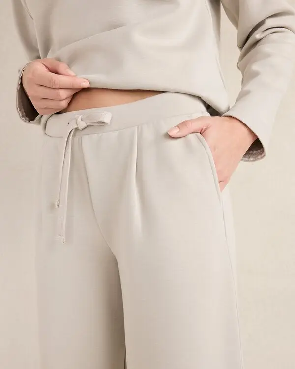 HAVEN WELL WITHIN Soft-brushed Fleece Wide Leg Pants - Oyster Shell