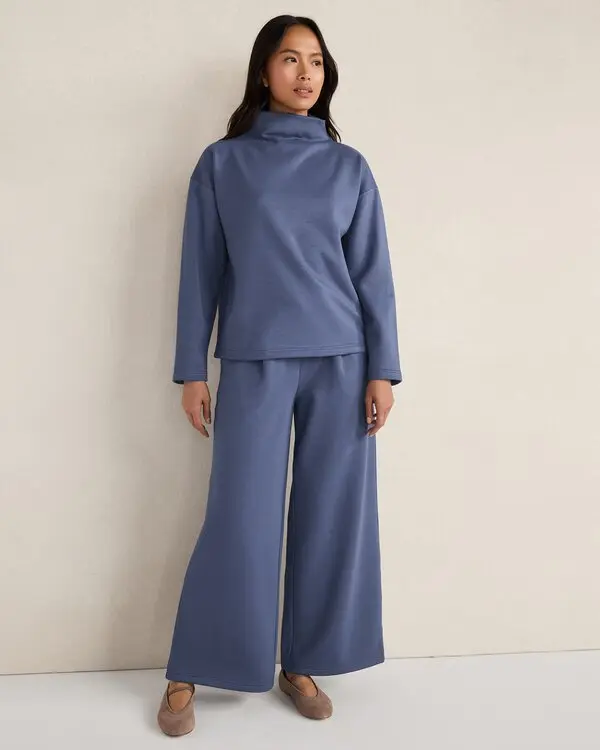 HAVEN WELL WITHIN Soft-brushed Fleece Wide Leg Pants - Oyster Shell