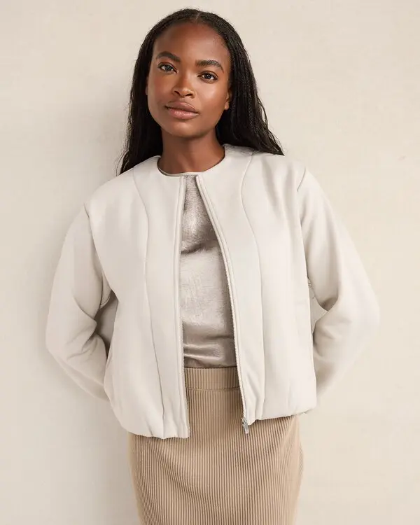 HAVEN WELL WITHIN Soft-brushed Fleece Bubble Bomber Jacket