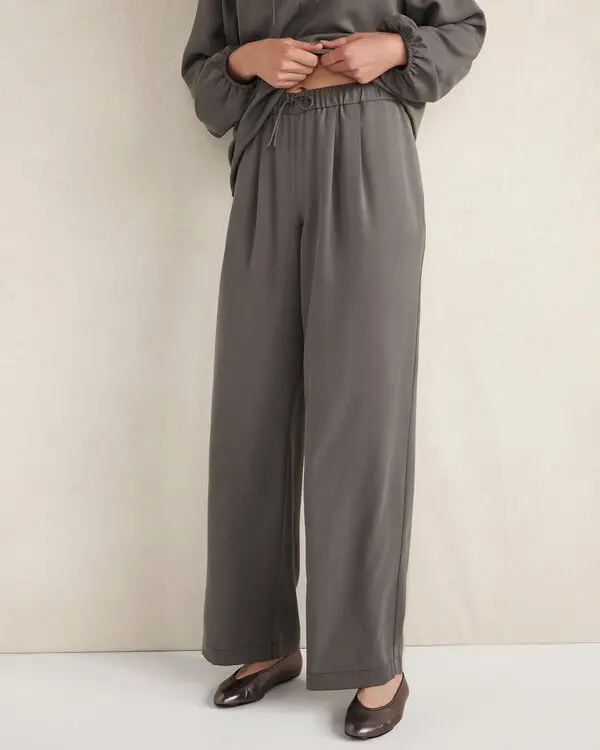 HAVEN WELL WITHIN Washed Pleated Straight Leg Pants - Rainfall