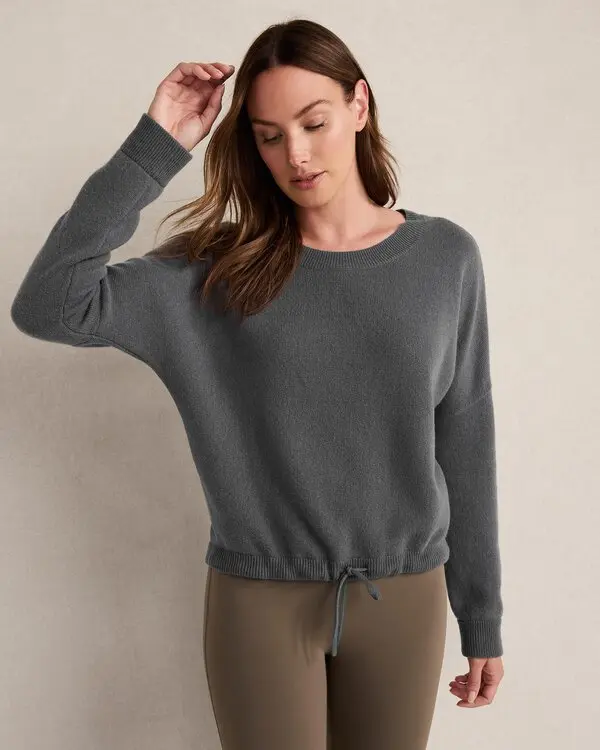 HAVEN WELL WITHIN Cashmere Tie-front Crewneck Sweater - Storm Cloud