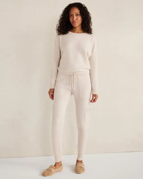 HAVEN WELL WITHIN Cashmere Tie-front Crewneck Sweater - Storm Cloud