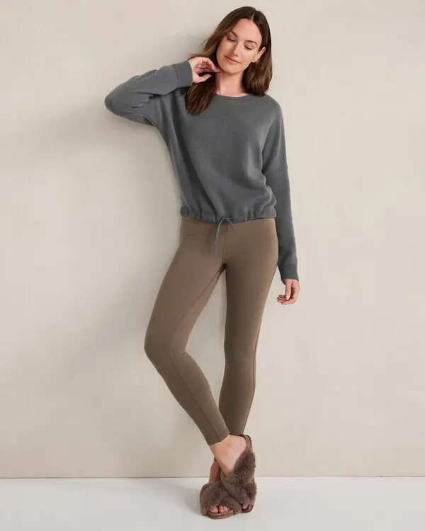 HAVEN WELL WITHIN Cashmere Tie-front Crewneck Sweater - Storm Cloud