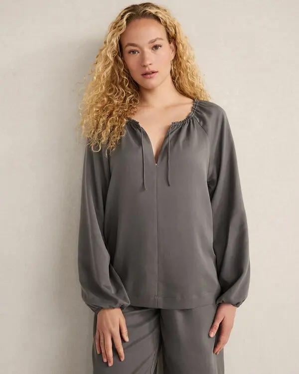 HAVEN WELL WITHIN Washed Split Neck Top - Rainfall