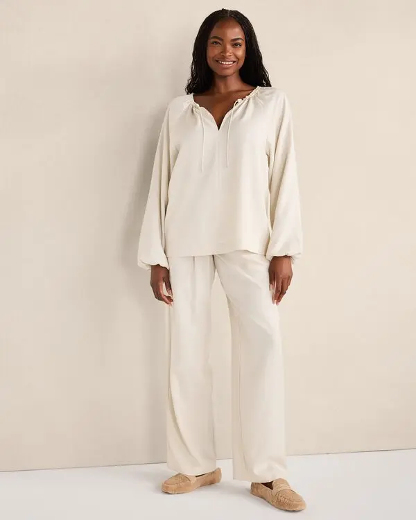 HAVEN WELL WITHIN Washed Split Neck Top - Rainfall