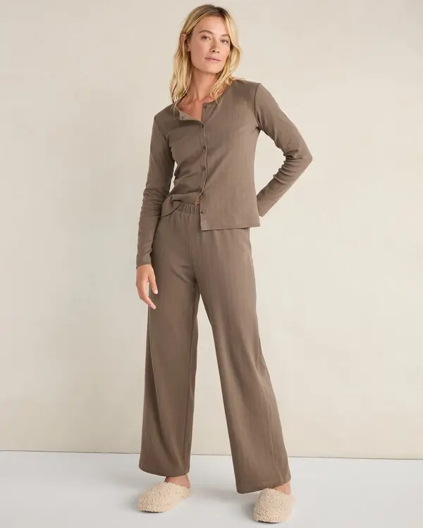 HAVEN WELL WITHIN Organic Cotton Pointelle Relaxed Fit Pants - Ivory