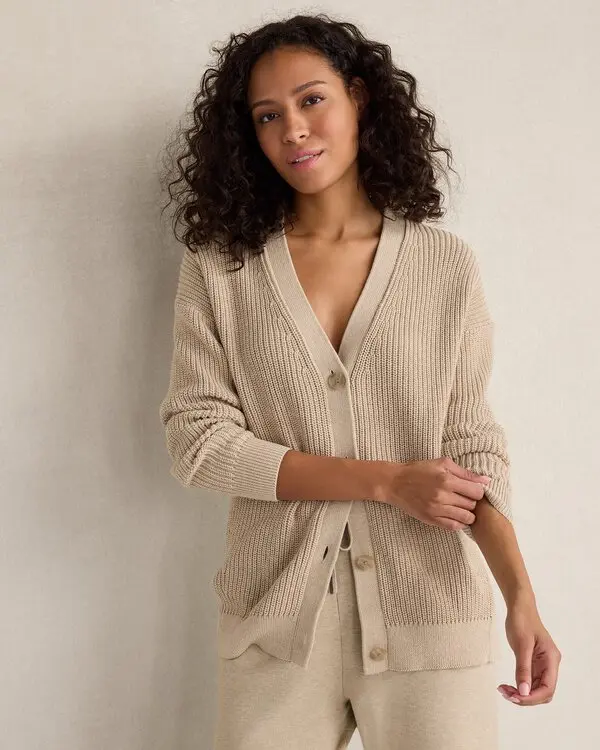 HAVEN WELL WITHIN Organic Cotton Shaker Stitch Cardigan - Pure Taupe Hthr