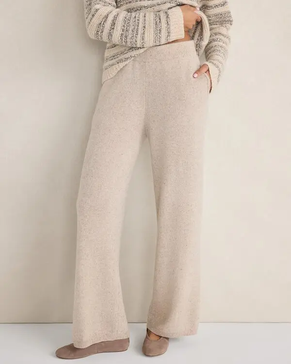 HAVEN WELL WITHIN Cashmere Straight Leg Pull-on Pants - Pure Taupe Nep Hthr