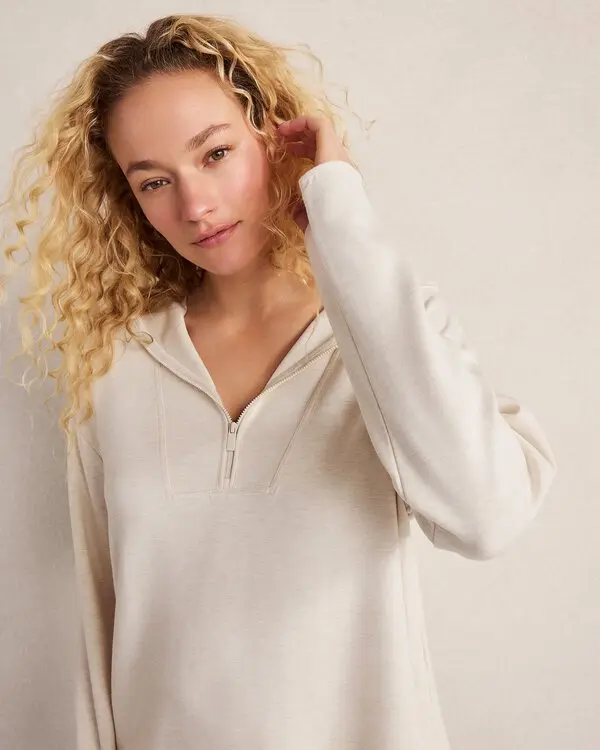 HAVEN WELL WITHIN Soft Knit Half Zip Hoodie - Sandstone Hthr