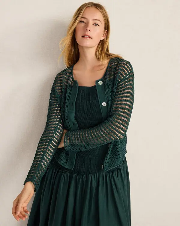 HAVEN WELL WITHIN Organic Cotton Pointelle Cardigan - Deep Turquoise