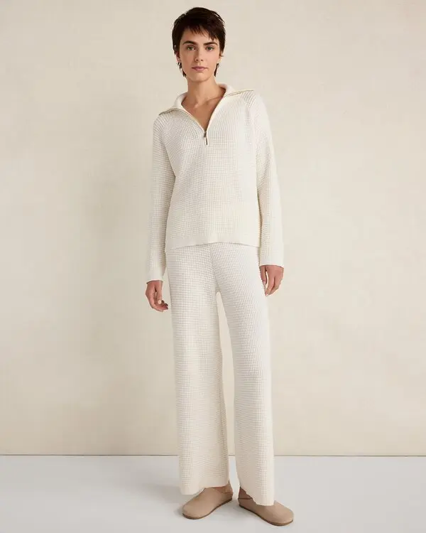 HAVEN WELL WITHIN Organic Cotton Cashmere Waffle Wide Leg Pants