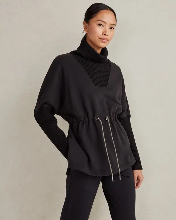 Varley Longline Ribbed Cowlneck Sweatshirt - Black