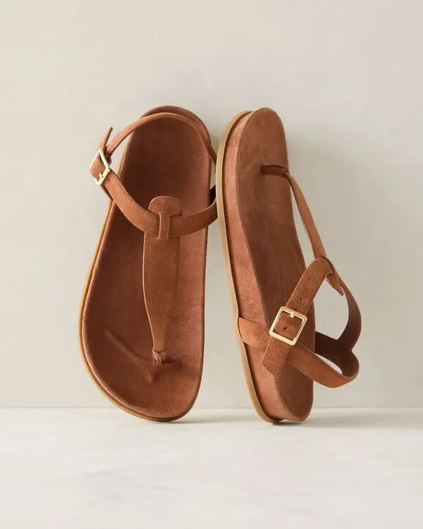 HAVEN WELL WITHIN Suede Thong Sandals With Ankle Strap - Clove