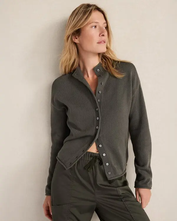 HAVEN WELL WITHIN Organic Cotton Roll Neck Cardigan - Cypress