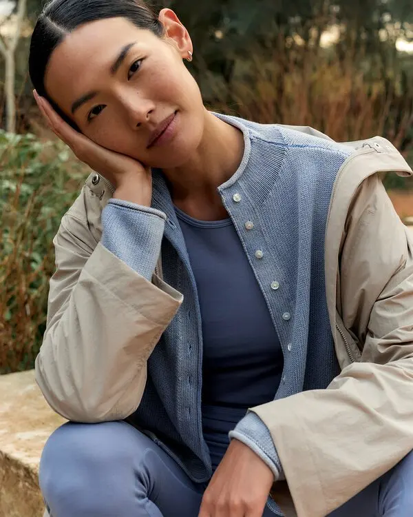HAVEN WELL WITHIN Organic Cotton Roll Neck Cardigan - Cypress