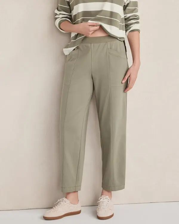 HAVEN WELL WITHIN Organic Cotton Interlock Barrel Leg Pants - Vetiver