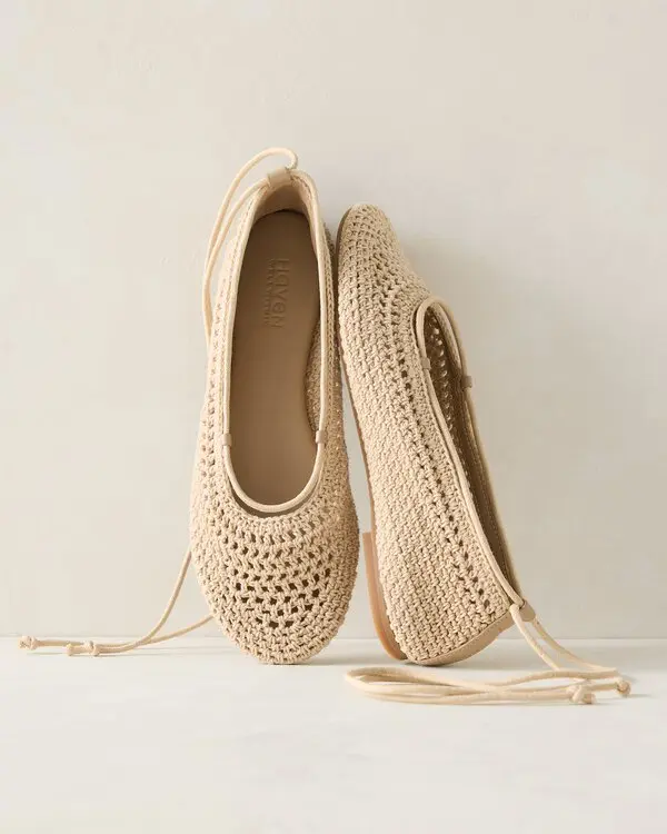 HAVEN WELL WITHIN Crochet Ballet Flats With Removable Ankle Strap - Willow Bark