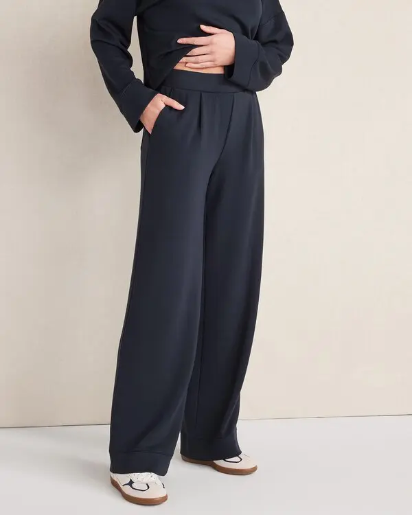 HAVEN WELL WITHIN Soft Knit Wide Leg Pleated Pants