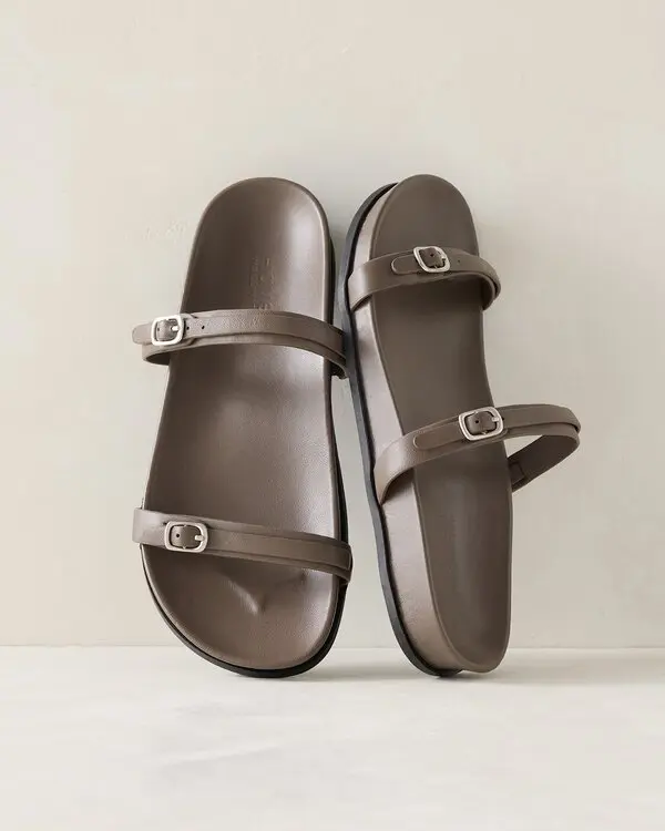 HAVEN WELL WITHIN Leather Double Strap Buckle Sandals - Slate Brown