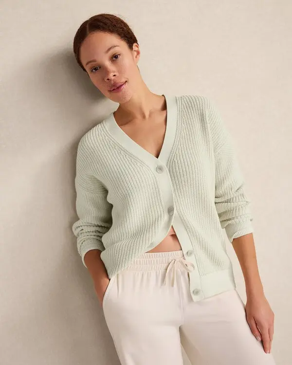HAVEN WELL WITHIN Garment-dyed Organic Cotton Shaker Stitch Cardigan - Garment Dye Sea Glass