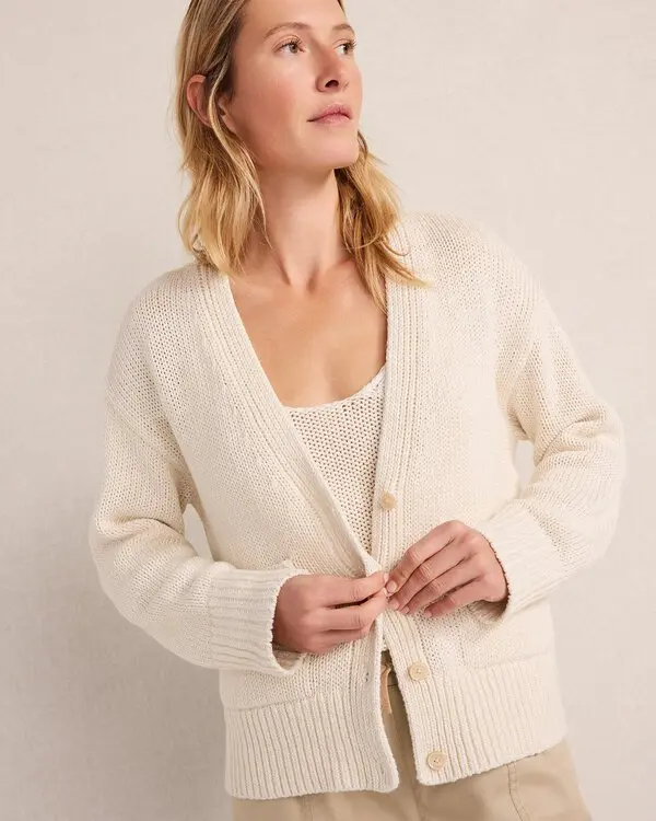HAVEN WELL WITHIN Cotton Linen V-neck Cardigan - Sandstone,ivory
