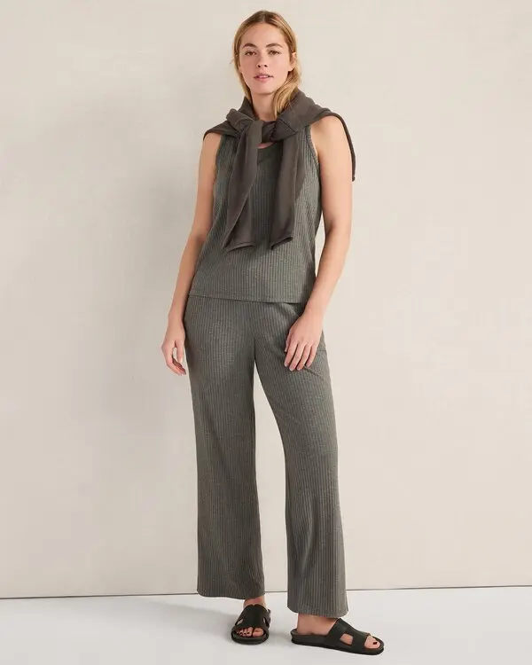 HAVEN WELL WITHIN Ribbed Modal Scoop Neck Tank Top - Fawn Heather