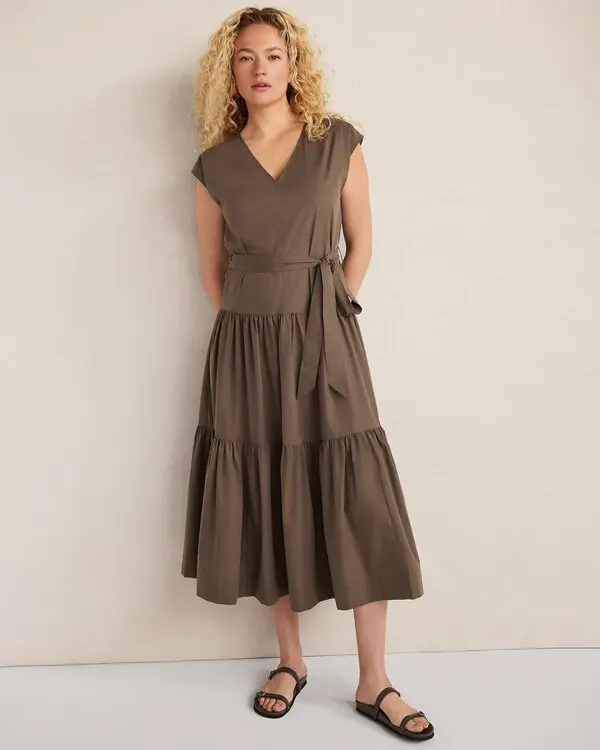 HAVEN WELL WITHIN Organic Cotton Poplin Tiered Midi Dress
