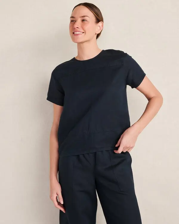 HAVEN WELL WITHIN Linen Blend Dobby Short Sleeve Top - Nightfall