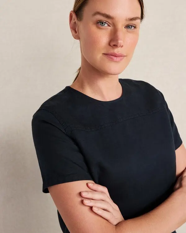 HAVEN WELL WITHIN Linen Blend Dobby Short Sleeve Top - Nightfall