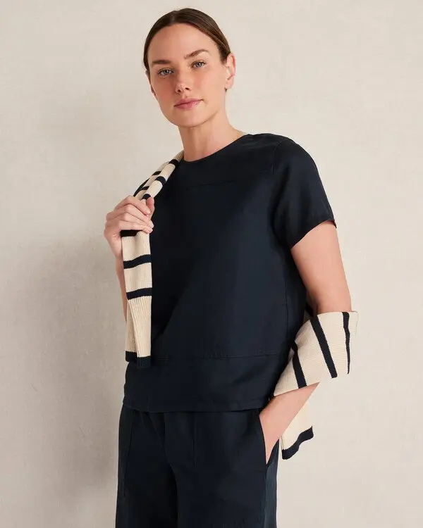 HAVEN WELL WITHIN Linen Blend Dobby Short Sleeve Top - Nightfall