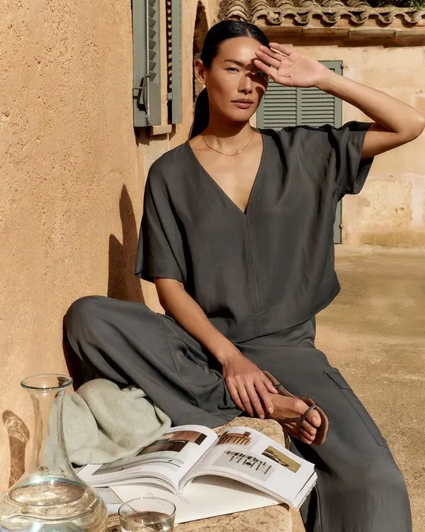HAVEN WELL WITHIN Viscose Linen V-neck Top