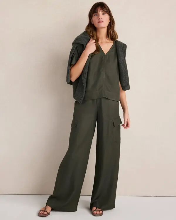 HAVEN WELL WITHIN Viscose Linen V-neck Top