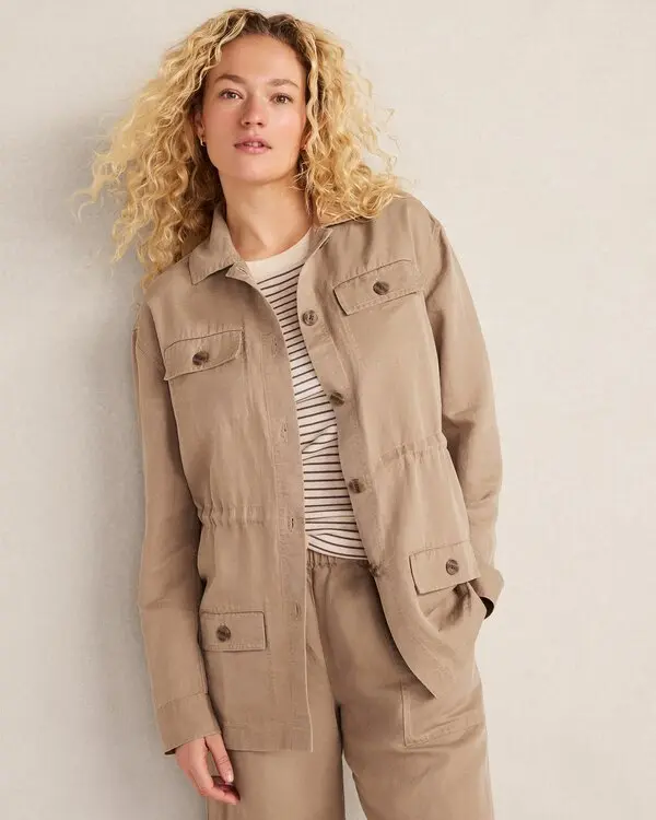 HAVEN WELL WITHIN Linen Blend Dobby Jacket With Button Flap Pockets