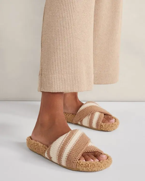 HAVEN WELL WITHIN Twisted Sweaterknit Slides - Ivory,black