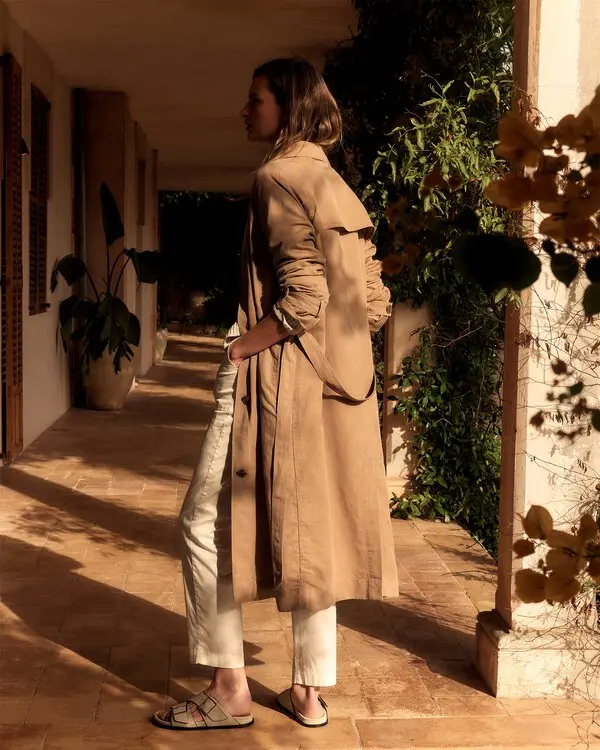 HAVEN WELL WITHIN Linen Blend Dobby Trench Coat - Nightfall