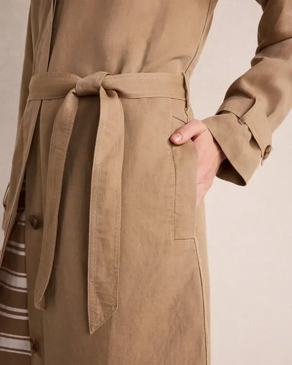 HAVEN WELL WITHIN Linen Blend Dobby Trench Coat - Nightfall