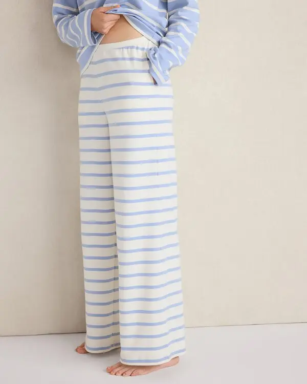 HAVEN WELL WITHIN Brushed Cotton Interlock Stripe Pants - Ivory,wave
