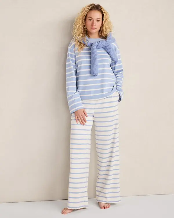 HAVEN WELL WITHIN Brushed Cotton Interlock Stripe Pants - Ivory,wave