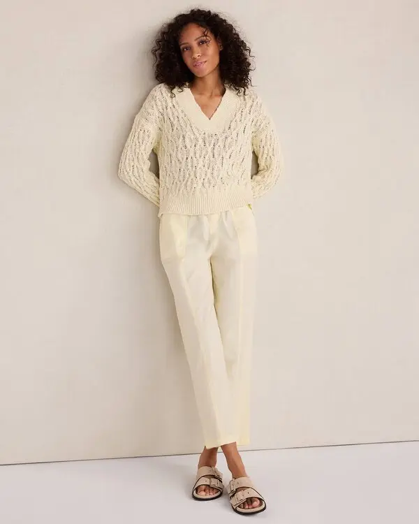 HAVEN WELL WITHIN Slubby Cotton Linen V-neck Sweater - Straw