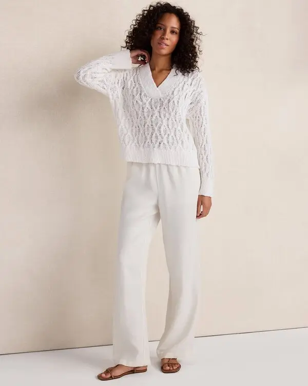 HAVEN WELL WITHIN Slubby Cotton Linen V-neck Sweater - Straw