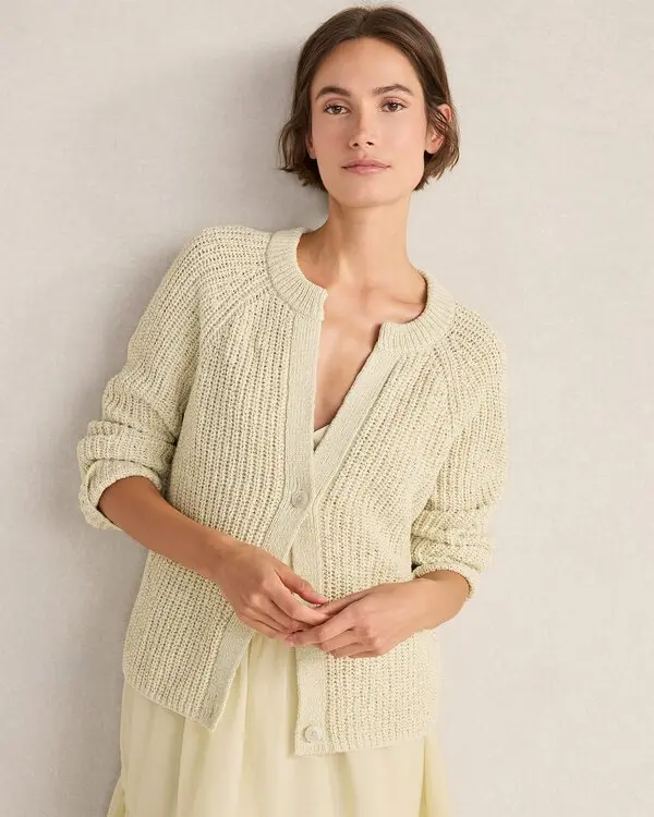 HAVEN WELL WITHIN Cotton Tape Yarn V-neck Cardigan - Celery Leaf