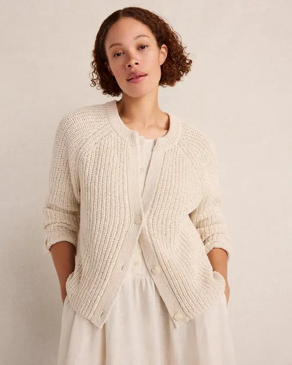 HAVEN WELL WITHIN Cotton Tape Yarn V-neck Cardigan - Muslin