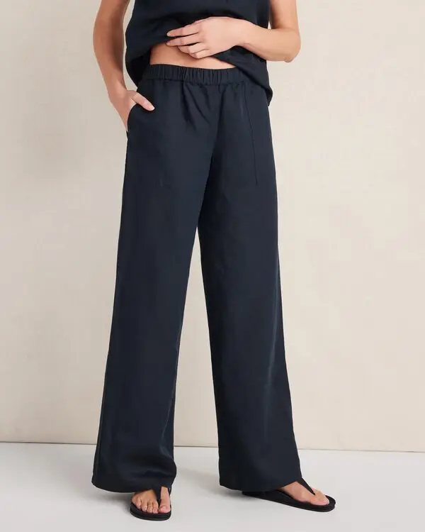HAVEN WELL WITHIN Linen Blend Dobby Wide Leg Pants - Nightfall