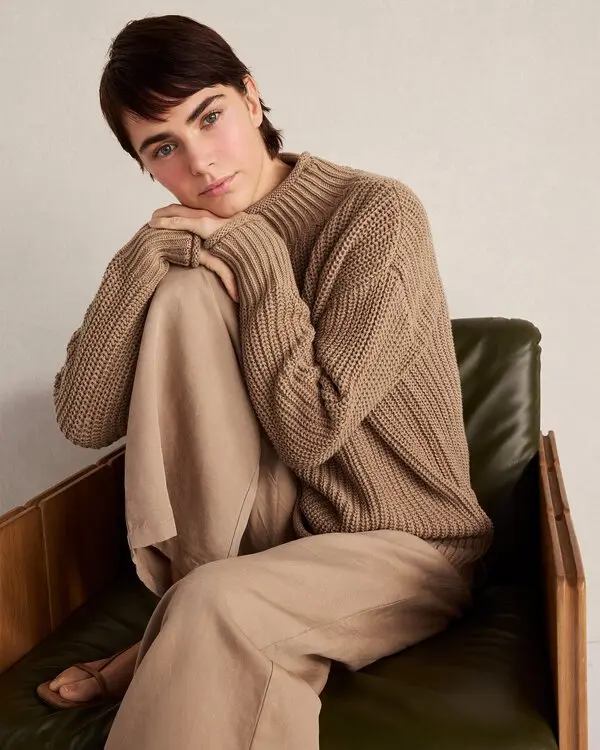 HAVEN WELL WITHIN Linen Blend Dobby Wide Leg Pants - Nightfall