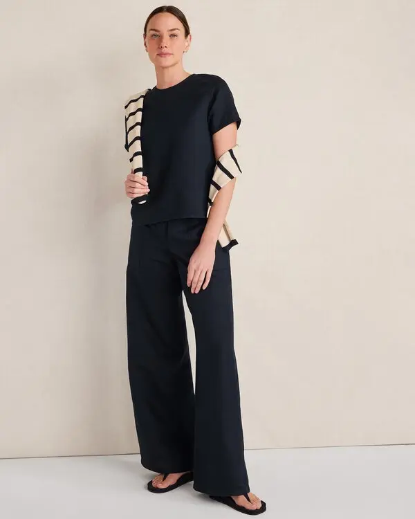 HAVEN WELL WITHIN Linen Blend Dobby Wide Leg Pants - Nightfall