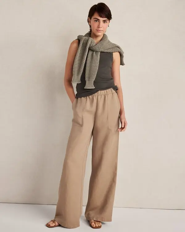 HAVEN WELL WITHIN Linen Blend Dobby Wide Leg Pants - Nightfall
